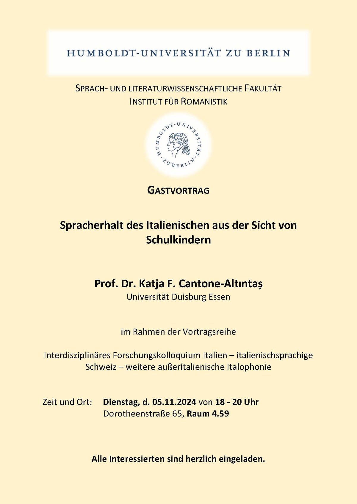 Gastvortrag von Prof. Dr. Cantone-Altıntaș am 05.11.2024 — Institut für Romanistik